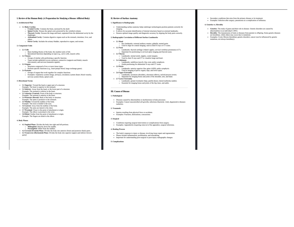 Pathology Prelim - I. Review of the Human Body (A Preparation for ...