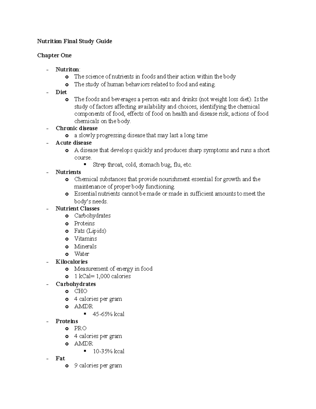 NTDT200 - Lecture notes All - Nutrition Final Study Guide Chapter One ...