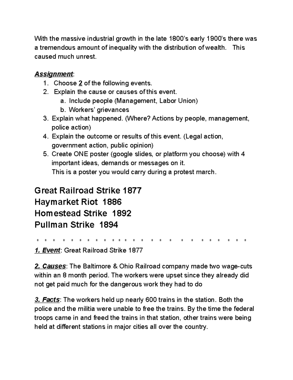 Copy of Gilded Age Labor Strikes, Unrest-2 - With the massive ...