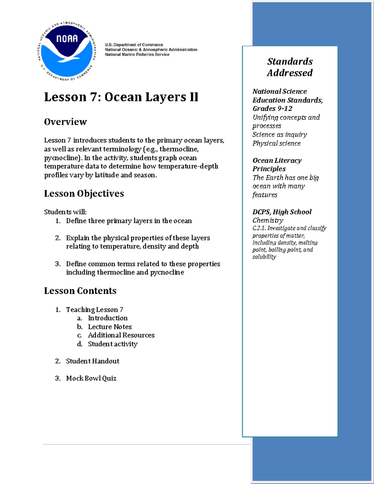7-ocean layers - Summary Fizică - Lesson 7: Ocean Layers II Overview ...