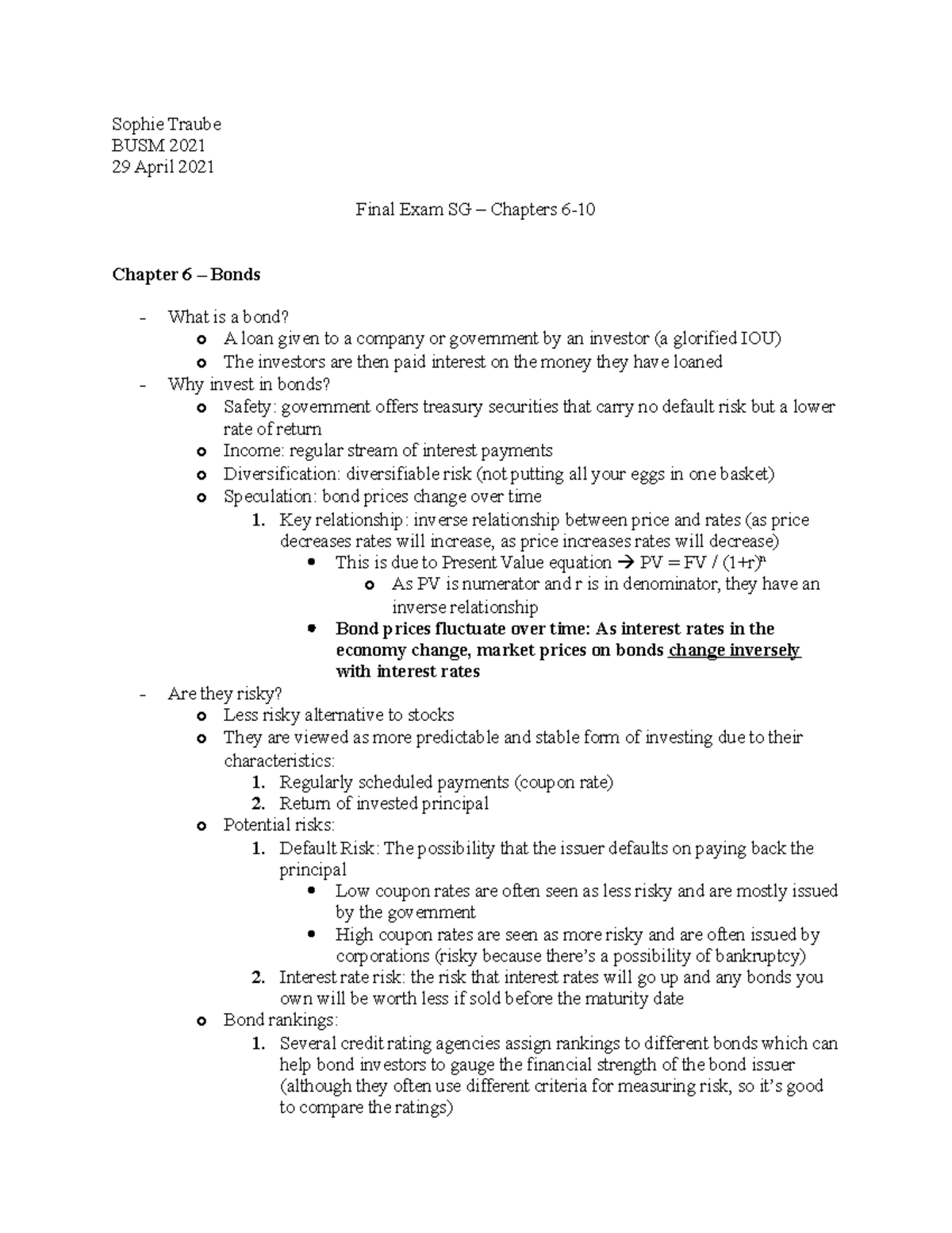 Final Exam Study Guide - Sophie Traube BUSM 2021 29 April 2021 Final ...