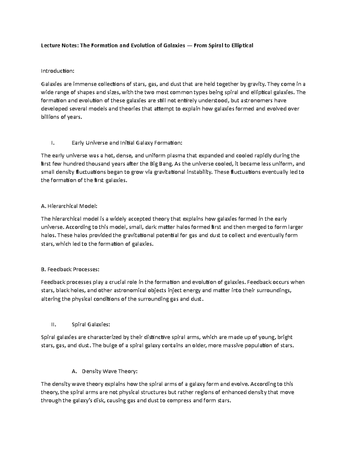 Lecture Notes: The Formation and Evolution of Galaxies — From Spiral to ...
