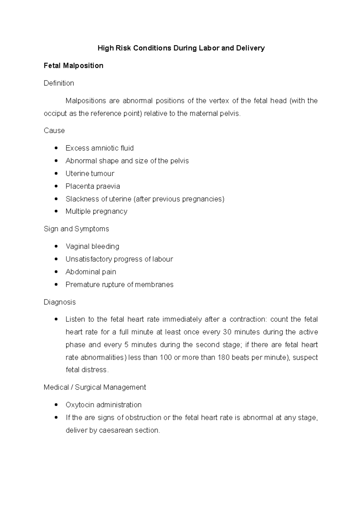 High Risk Conditions During Labor and Delivery - Cause Excess amniotic ...