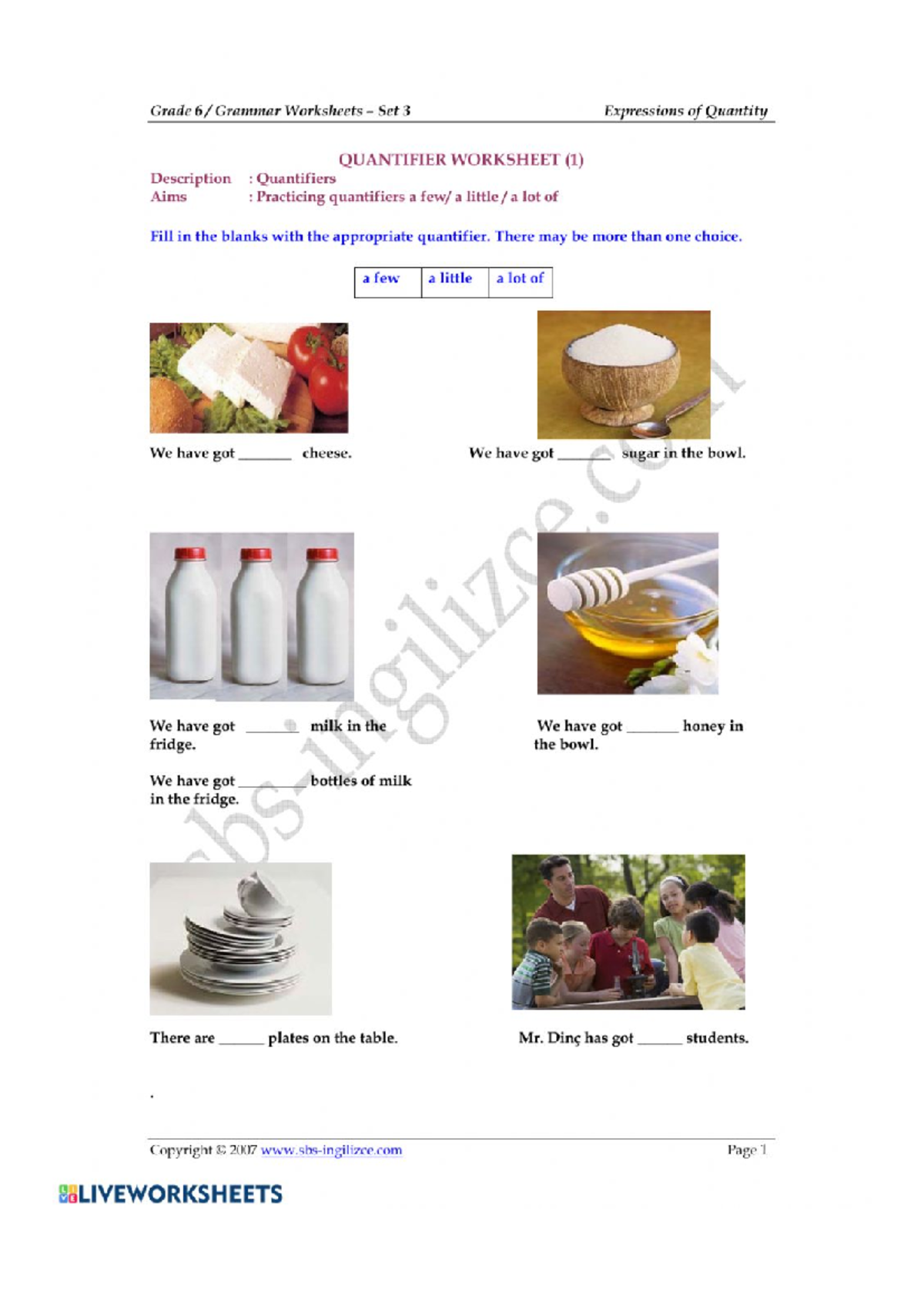 quantifiers exercises - Grade Grammar Worksheets Set 3 Expressions of Quantity QUANTIFIER ...