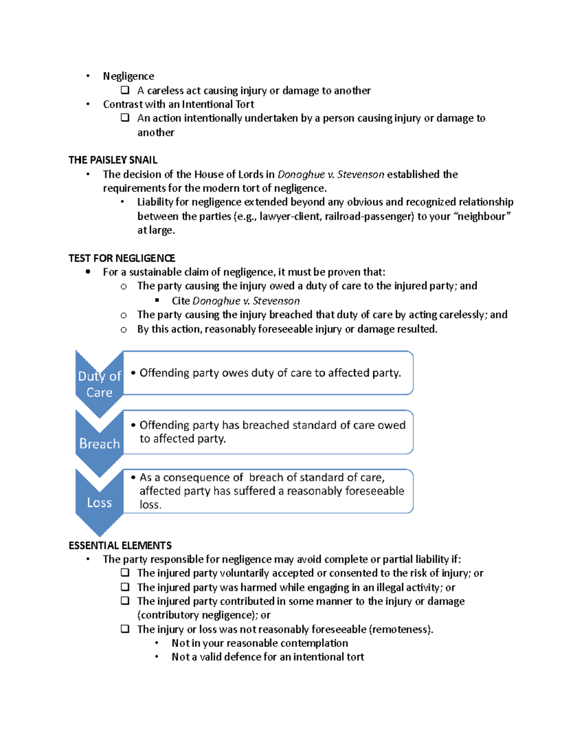Chapter 6 - general notes - Negligence A careless act causing injury or ...