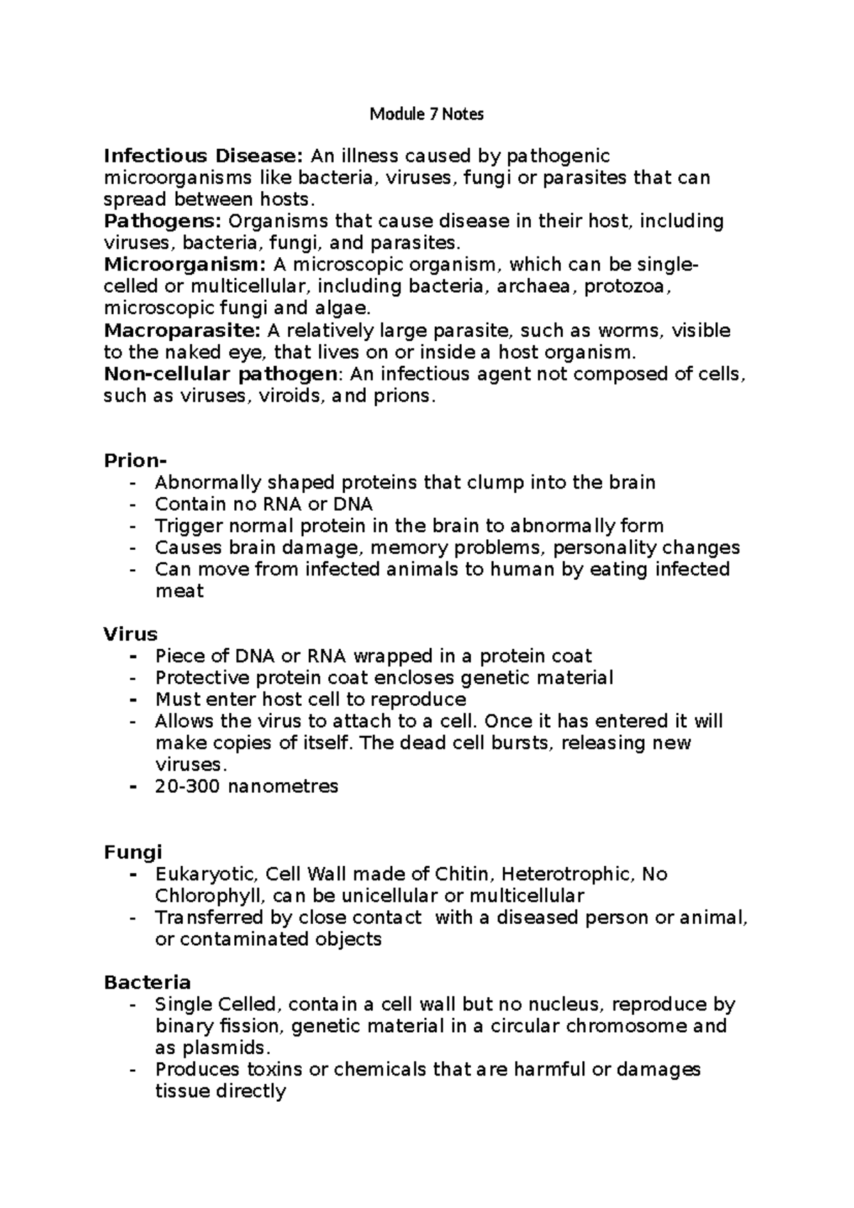 Bio Module 7 Notes - Module 7 Notes Infectious Disease: An illness ...