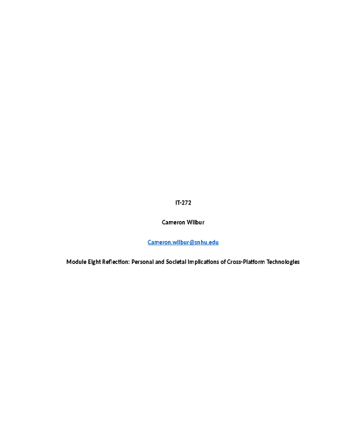 IT-272 Week 8 Reflection - Final - IT- Cameron Wilbur Cameron@snhu ...