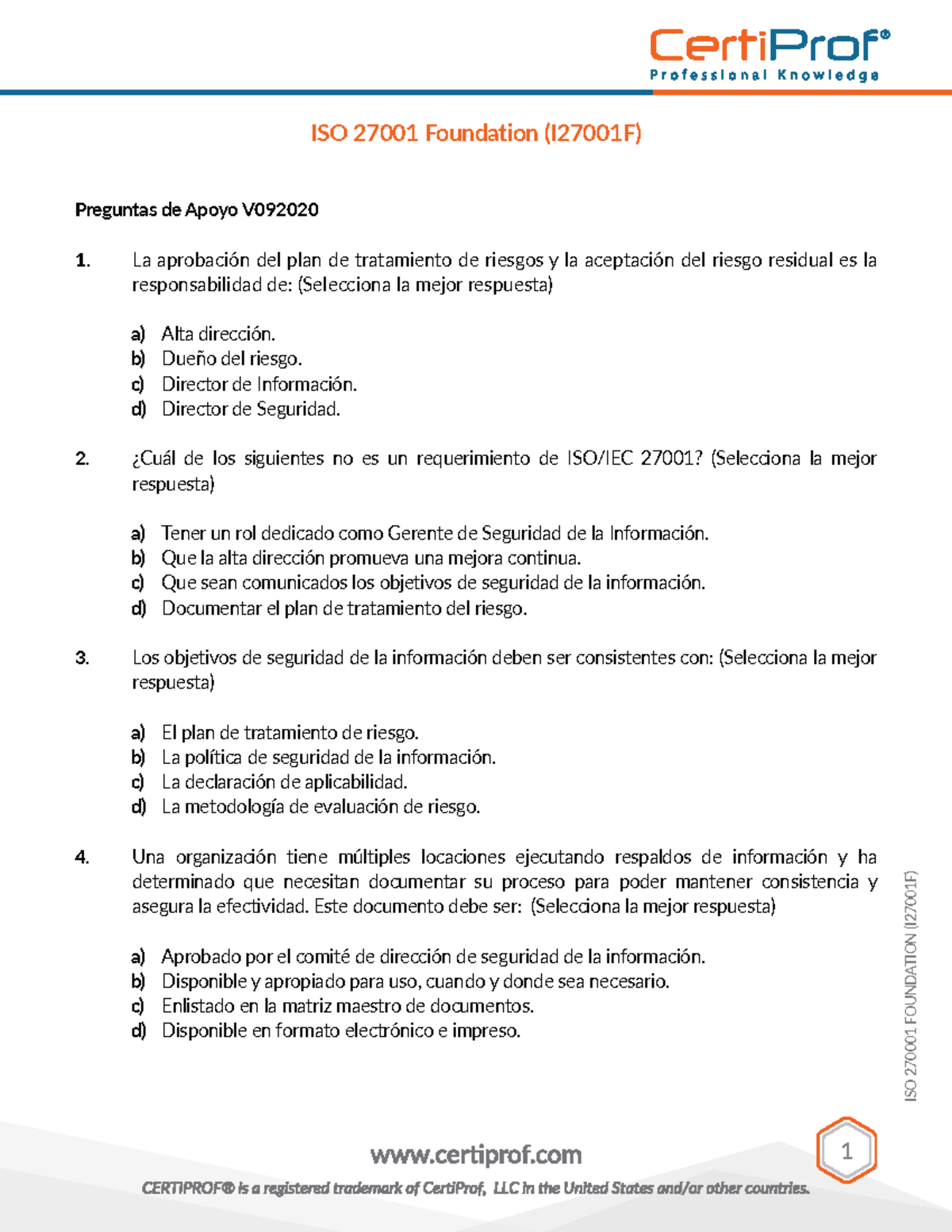 Examen 27001 - sdfsdfsdfsdf - ISO 270001 FOUNDATION (I27001F) ISO 27001 ...