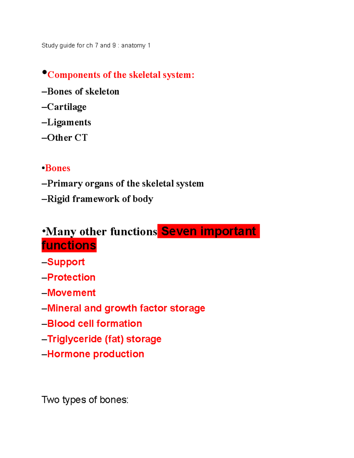 chapter 7 and 9 skeletal system - Study guide for ch 7 and 9 : anatomy ...