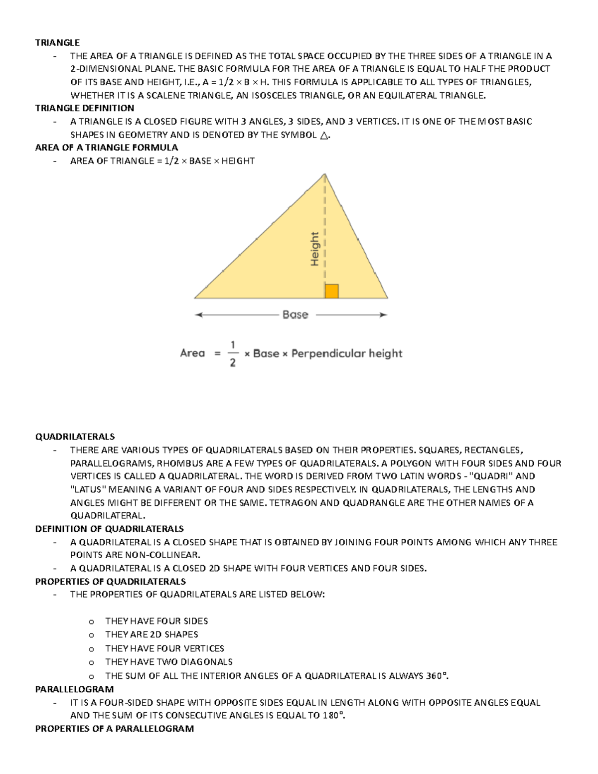 Triangle - These notes are for architecture math - TRIANGLE - THE AREA ...