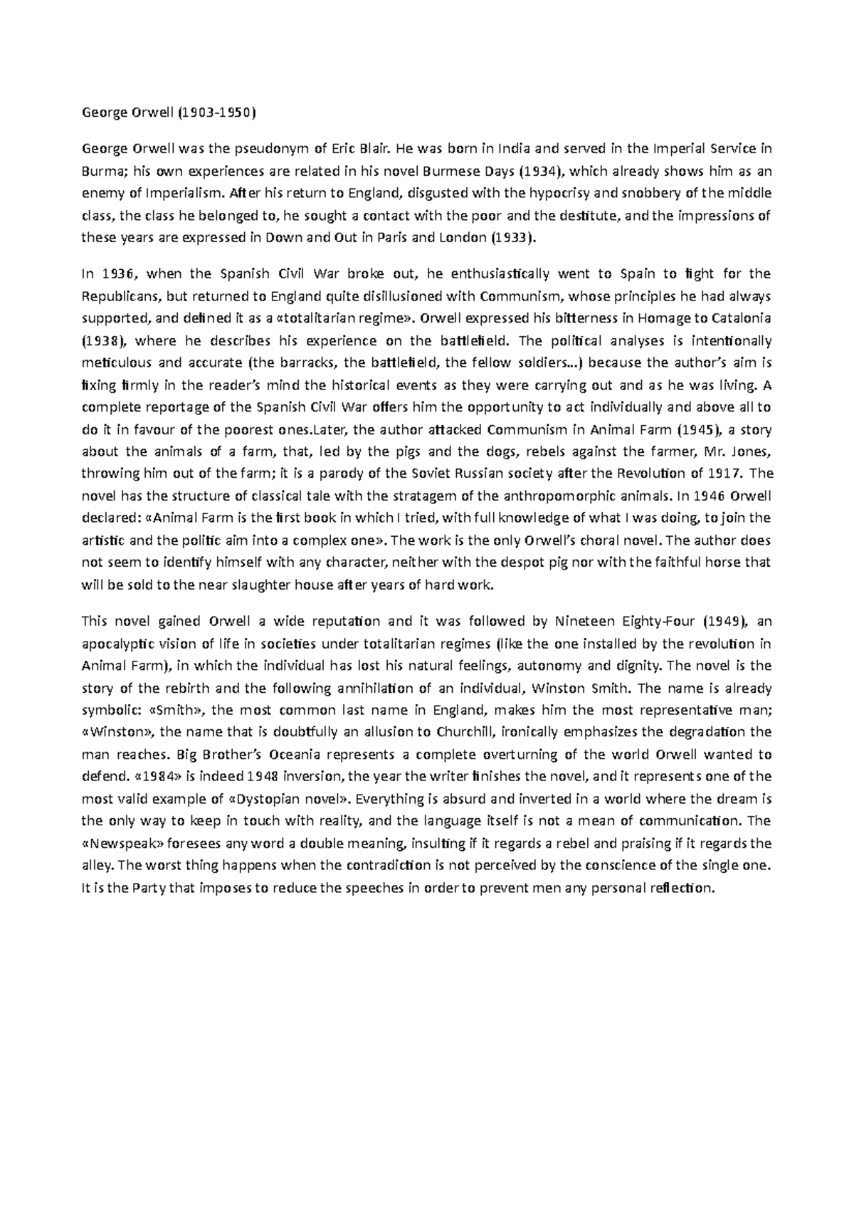 George Orwell - appunti - George Orwell (1903-1950) George Orwell was ...