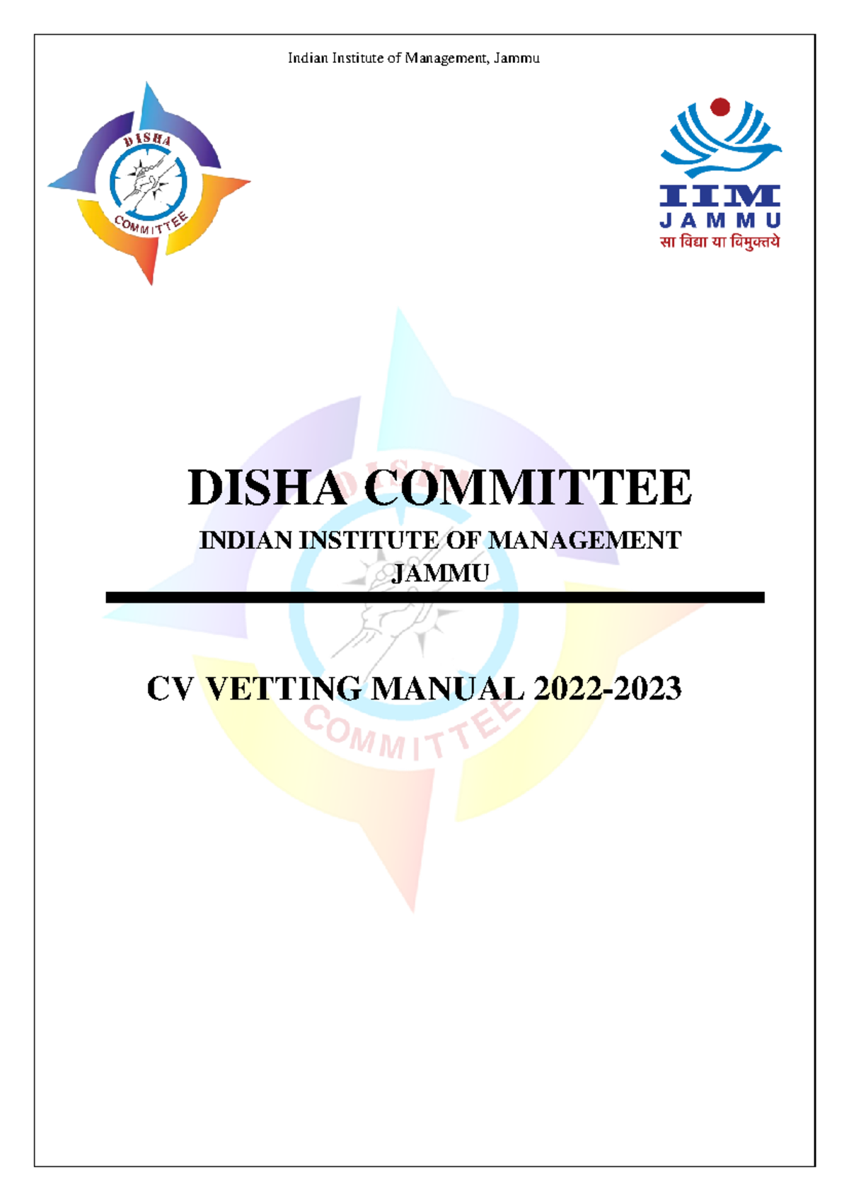 Disha Committee CV Vetting Manual '23 - Indian Institute of Management ...