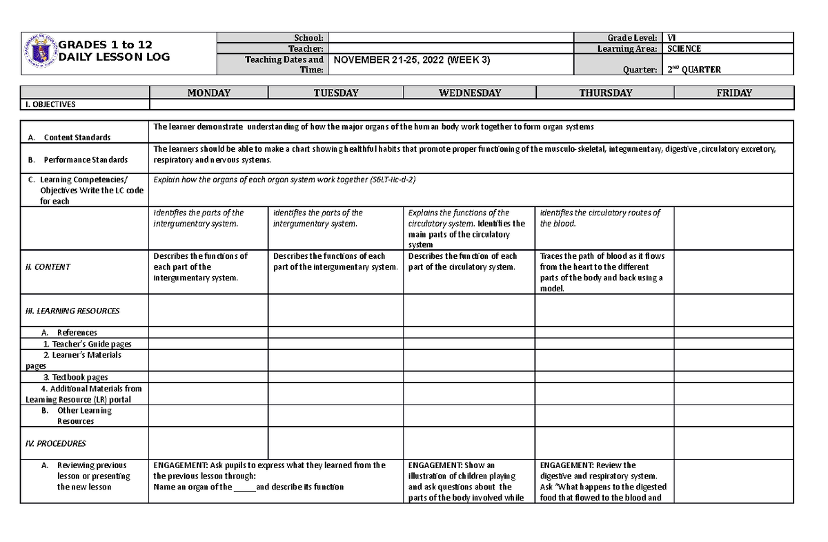 DLL Science 6 Q2 W3 - CFJNGFBN - GRADES 1 to 12 DAILY LESSON LOG School ...