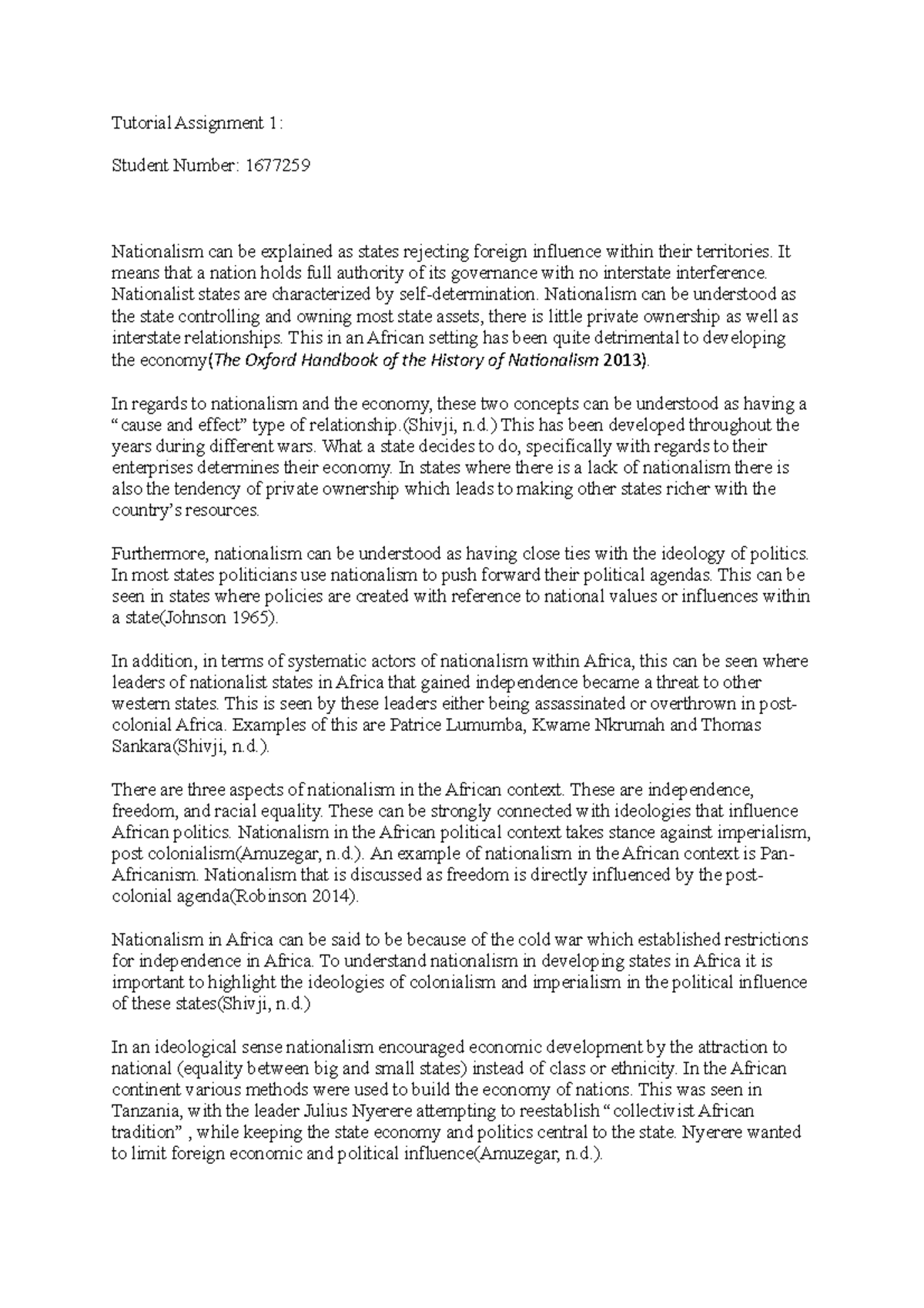 Tutorial Assignment 1 IR - Tutorial Assignment 1: Student Number: 1677259 Nationalism can be ...
