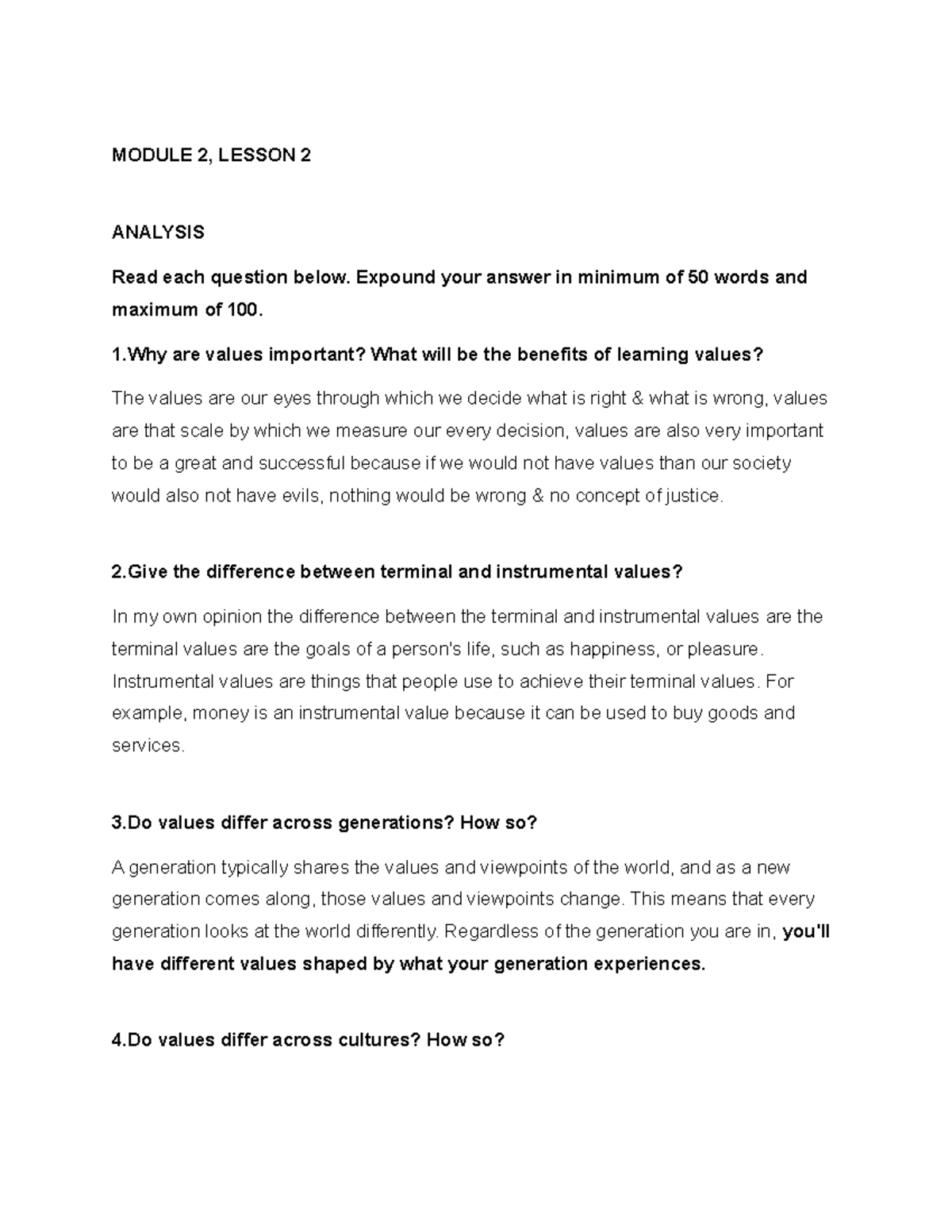 Module 2 Lesson 2 Human Behavior In Organization Module 2 Lesson 2 Analysis Read Each