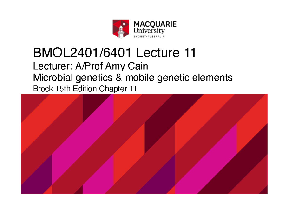 BMOL2401-BMOL6401 Lecture 11 2024 - BMOL2401/6401 Lecture 1 1 ...