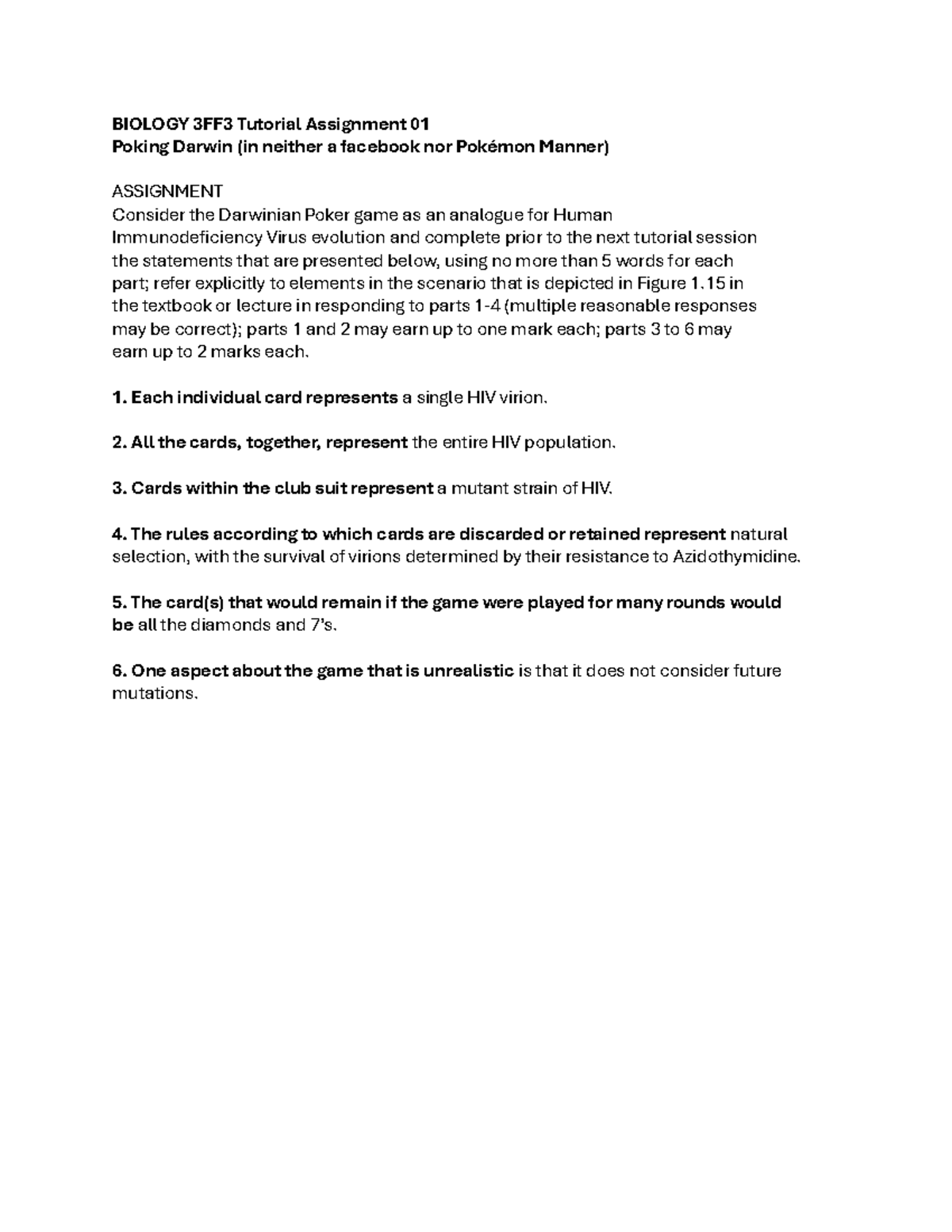 Bio 3FF3 - Tut 1 - tut 1 - BIOLOGY 3FF3 Tutorial Assignment 01 Poking ...