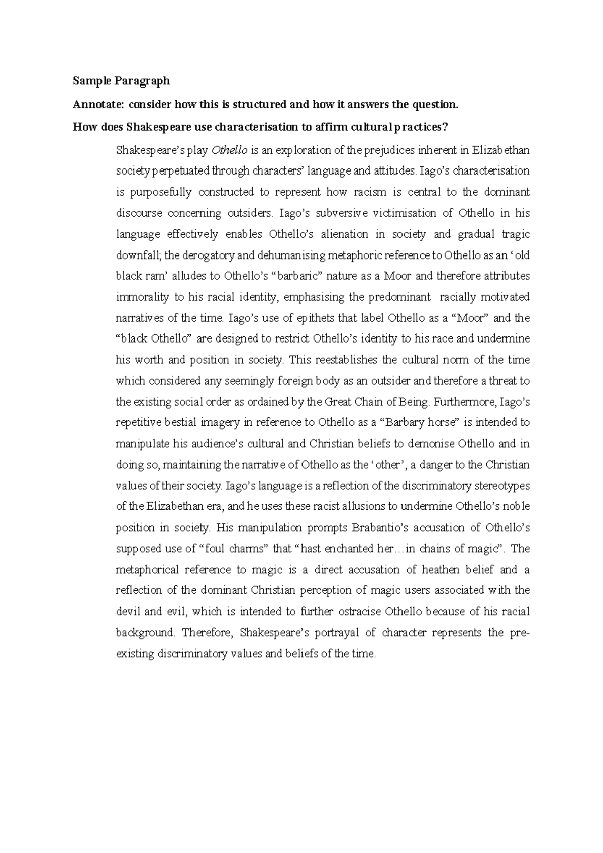 Sample Paragraph - Sample Paragraph Annotate: consider how this is ...