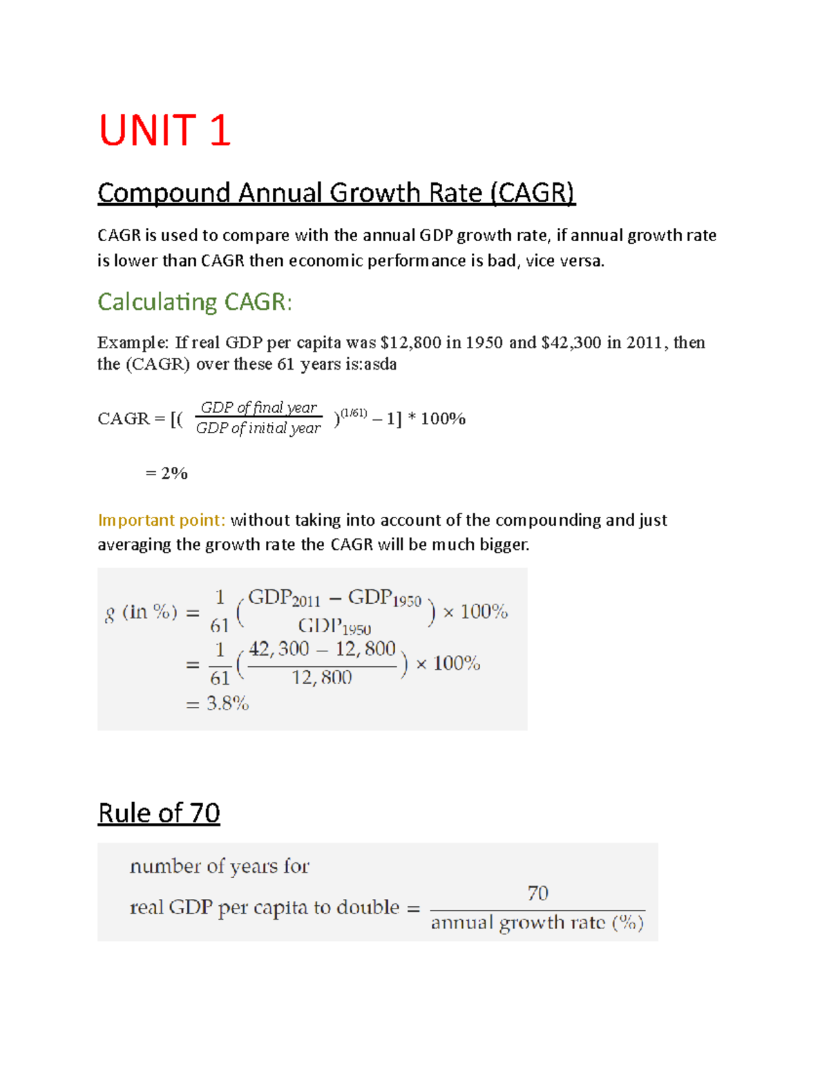 UNIT1 CORE ECONOMICS notes - UNIT 1 Compound Annual Growth Rate (CAGR ...