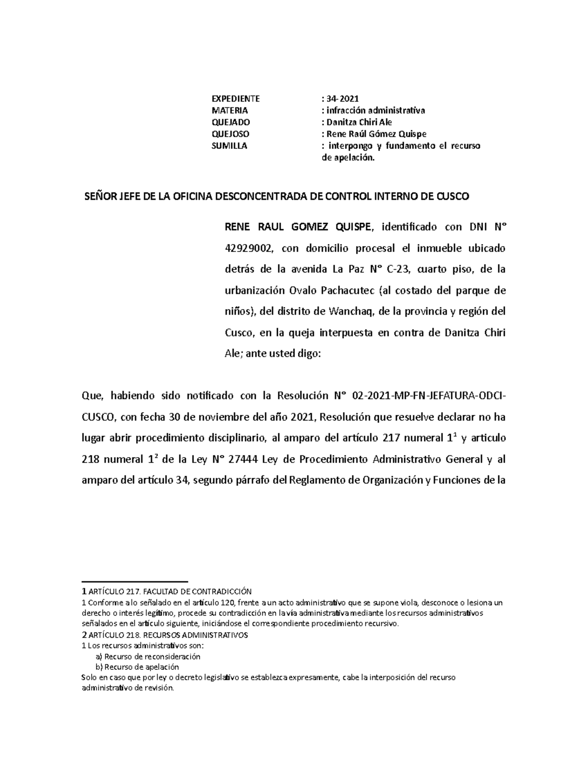 Apelacion DE LA Queja - EXPEDIENTE MATERIA QUEJADO QUEJOSO SUMILLA ...