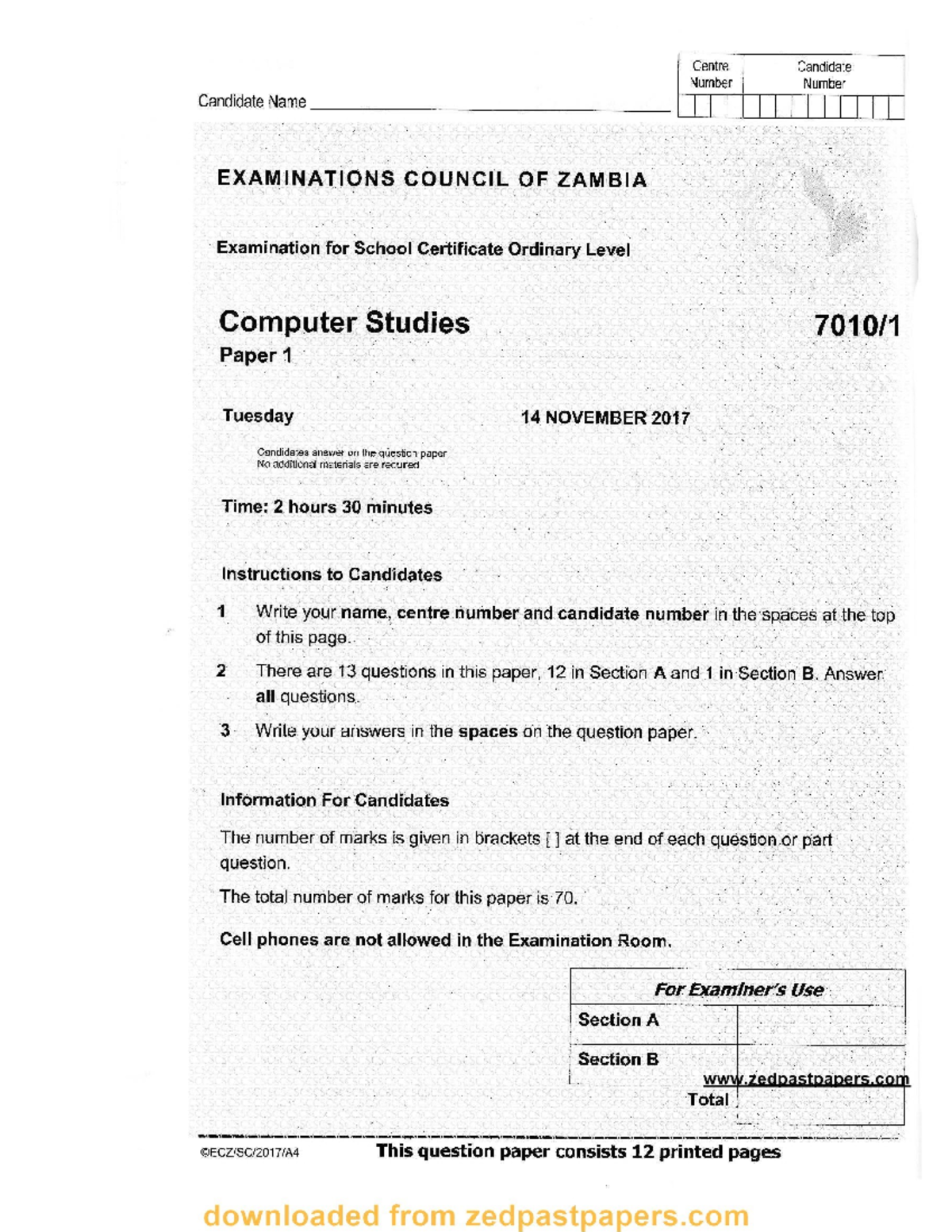 G12 computer p1 2017 - Secondary Teachers Computer science Diploma ...