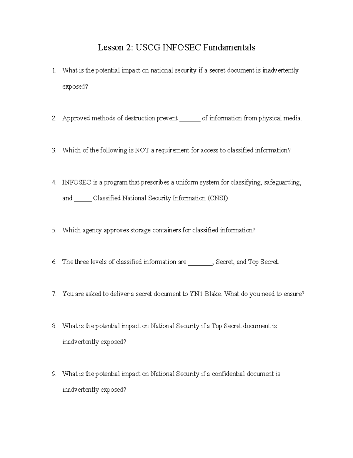 Lesson 2 USCG Infosec Fundamentals - Lesson 2: USCG INFOSEC ...