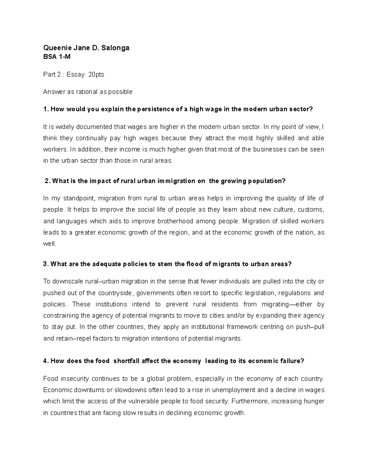 Salonga, Queenie Jane D. - quiz 2 eco dev essay part 2 - Queenie Jane D ...