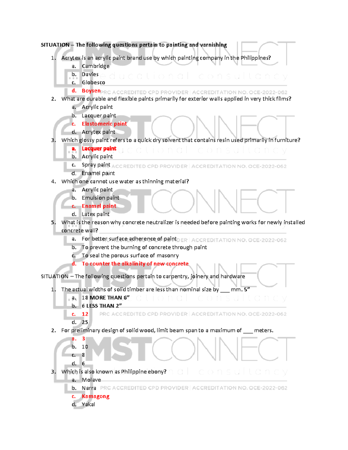 Building Technology Answer Key - SITUATION – The following questions ...
