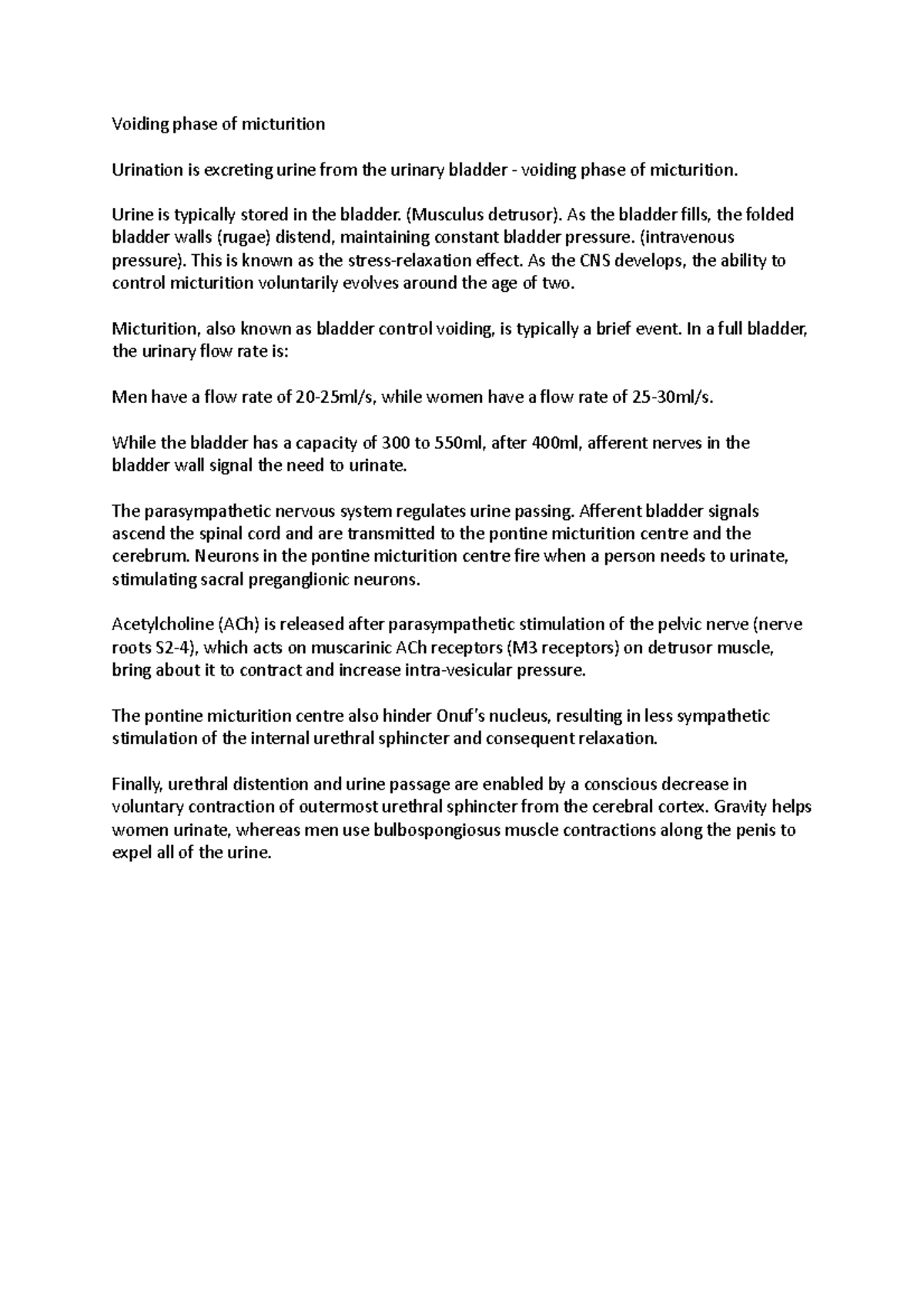 Summary - voiding phase of micturition - Voiding phase of micturition ...