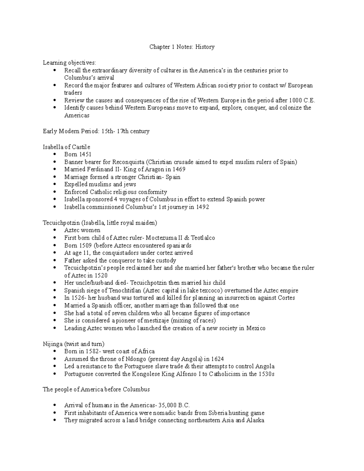 History Chap 1 Notes - Chapter 1 Notes: History Learning objectives ...