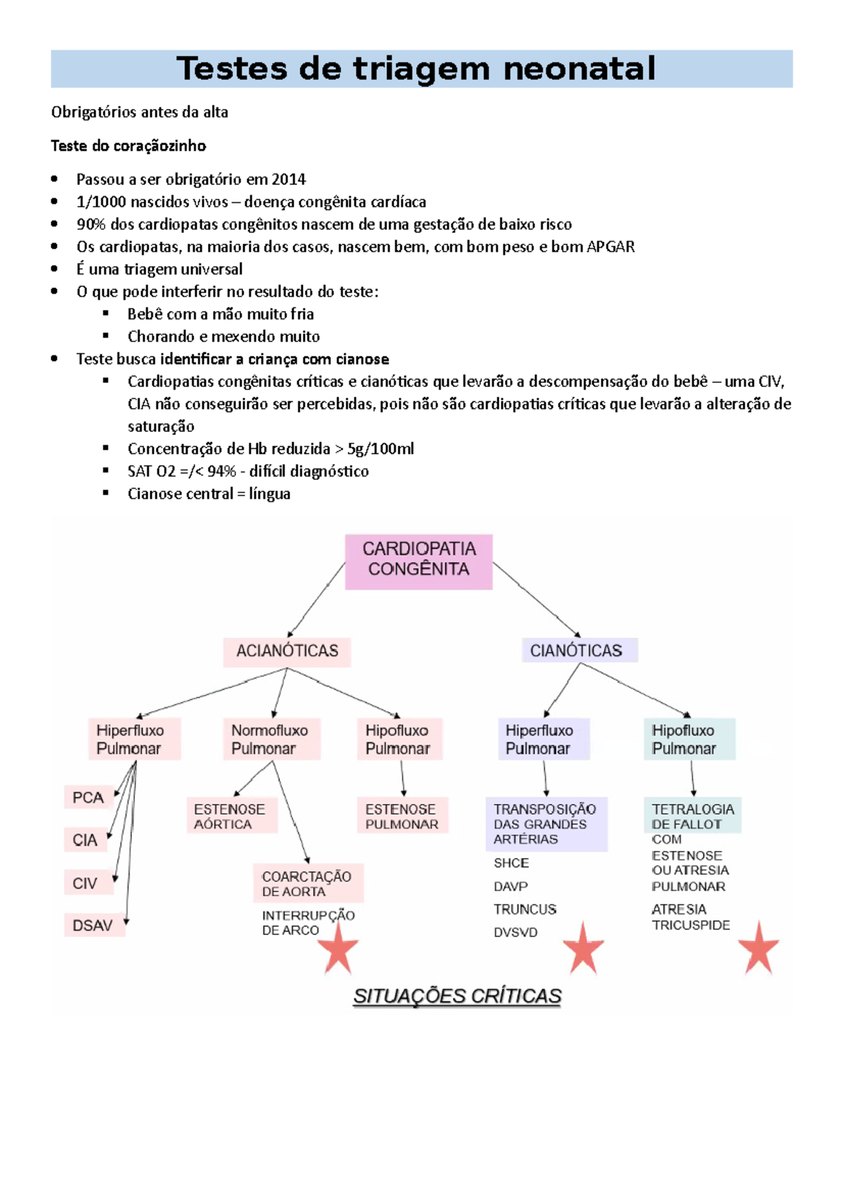 Testes de triagem neonatal - Pediatria - UFFS - Studocu