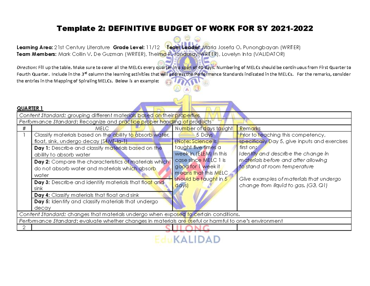 Revised 21ST Century LIT SHS-LAMP-DBOW-Template-2 - Template 2 ...