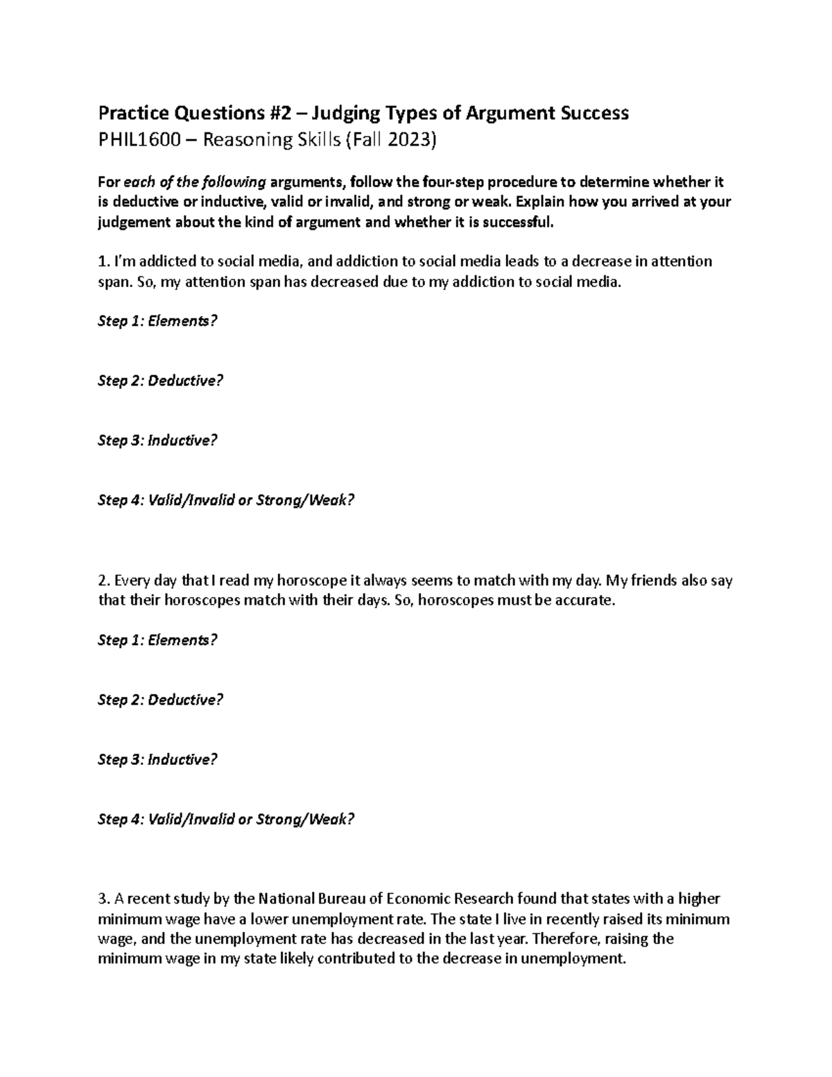 Practice Questions #2 - Explain how you arrived at your each of the following arguments, follow ...