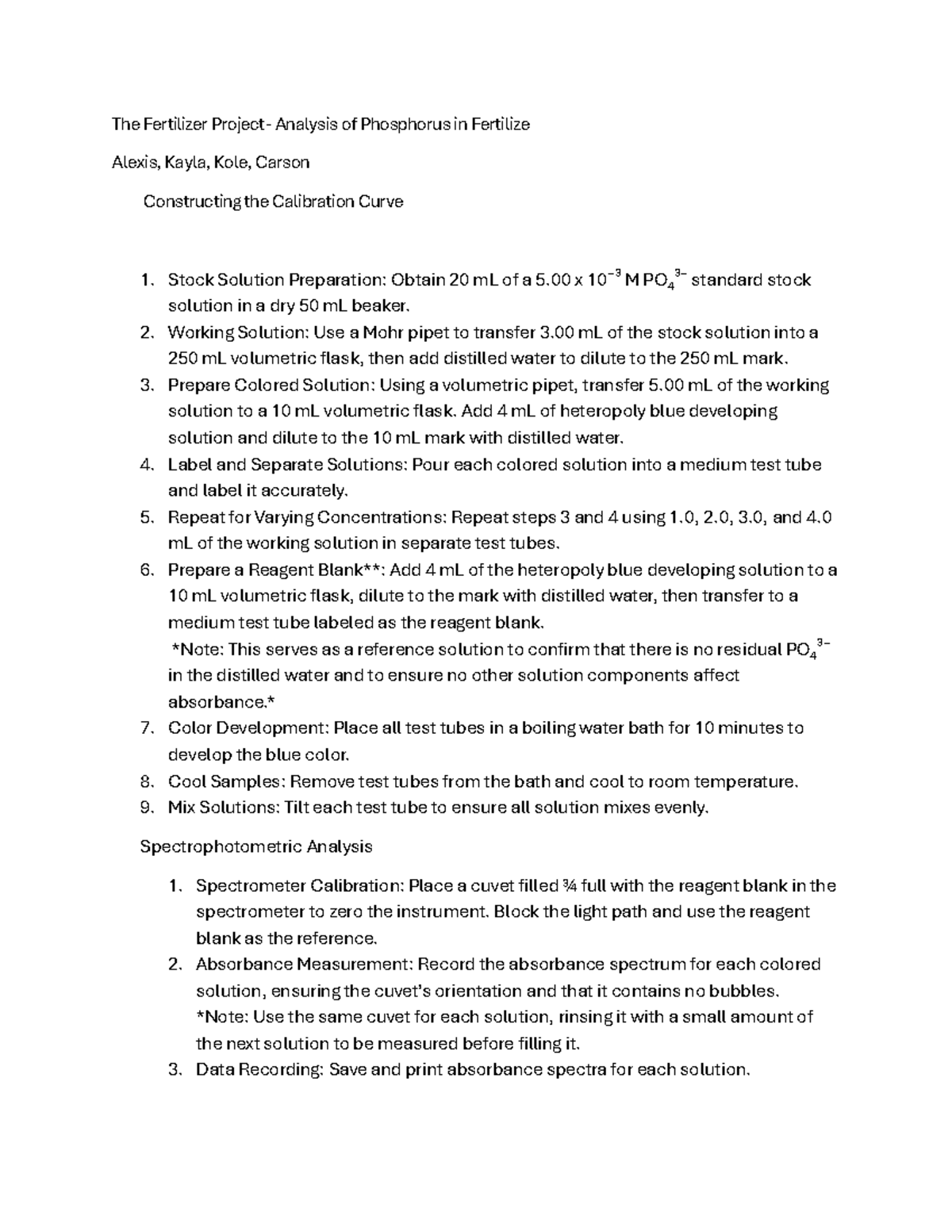 Fertilizer Protocol - The Fertilizer Project- Analysis of Phosphorus in ...