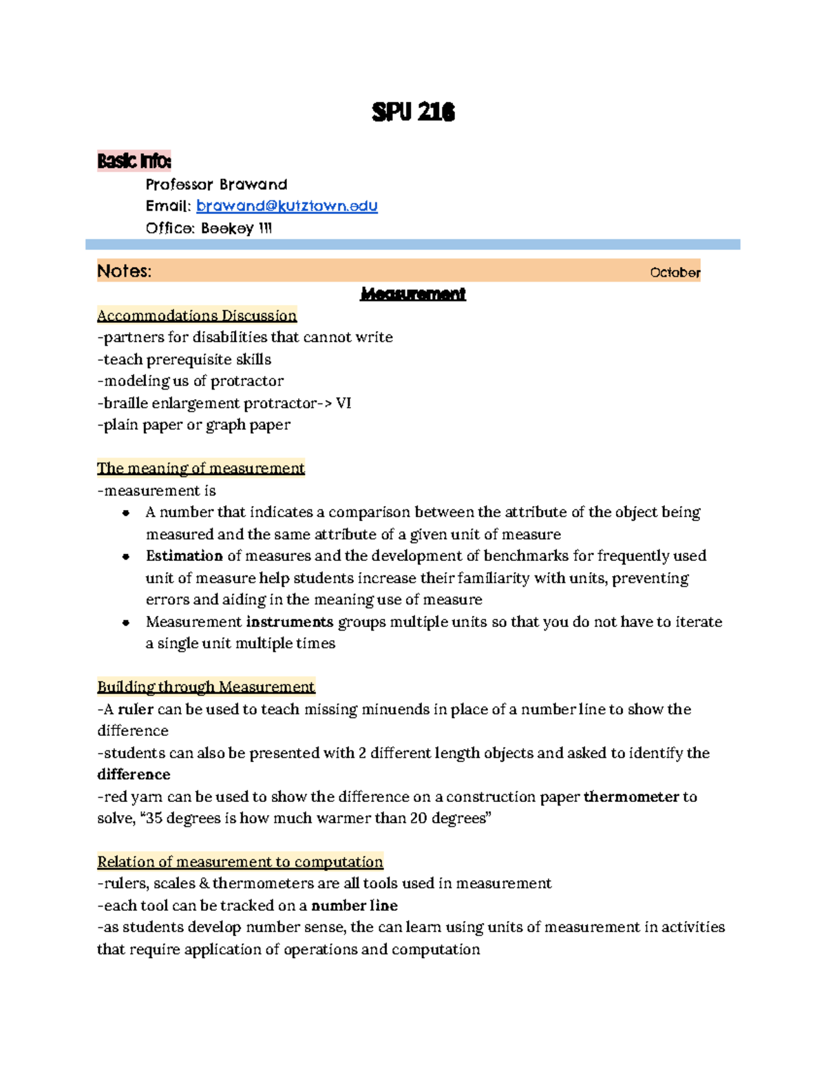 Notes pt. 2 - Dr. Brawand - SU 216 Bac In: Professor Brawand Email ...