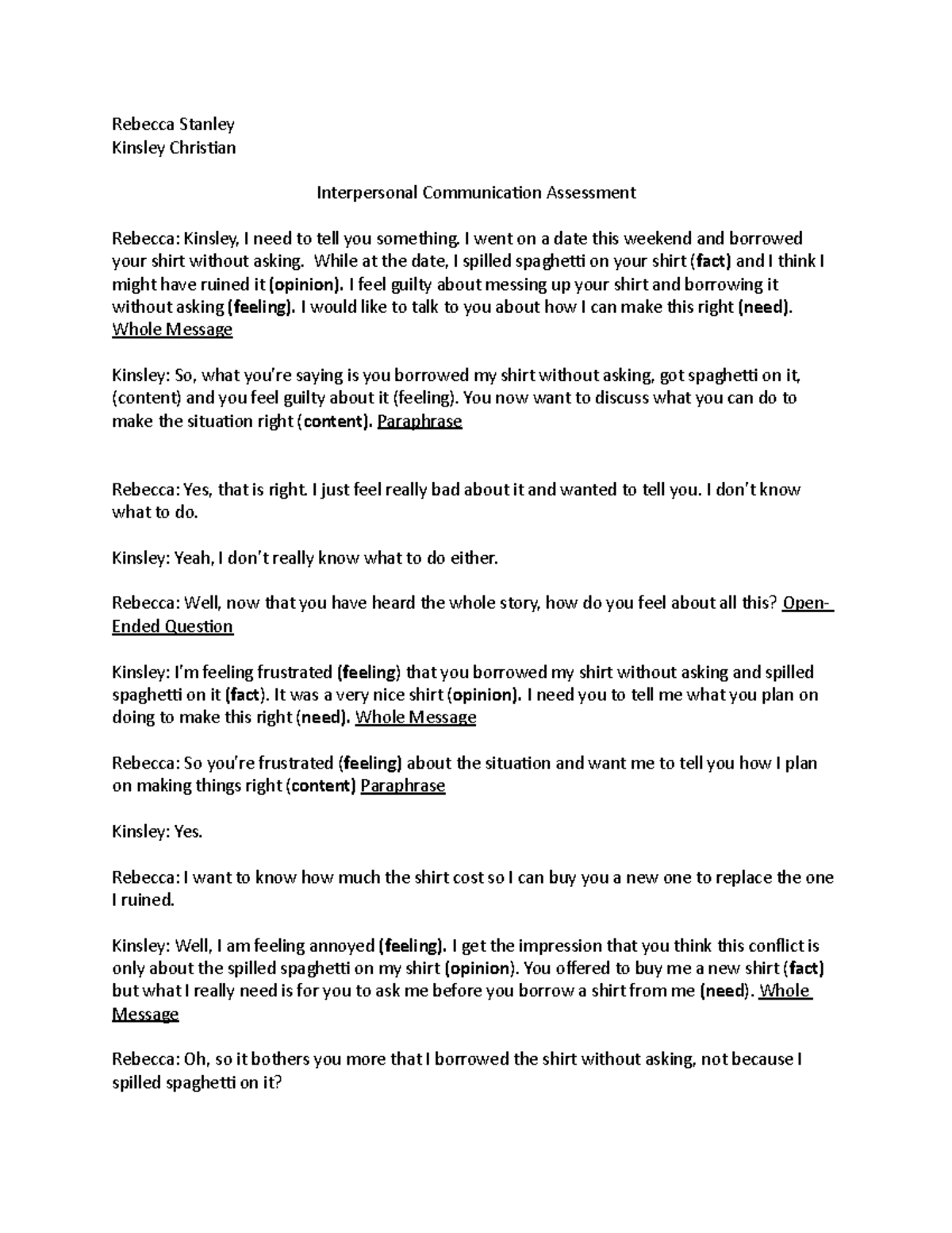 Interpersonal Communication Assessment - Rebecca Stanley Kinsley ...