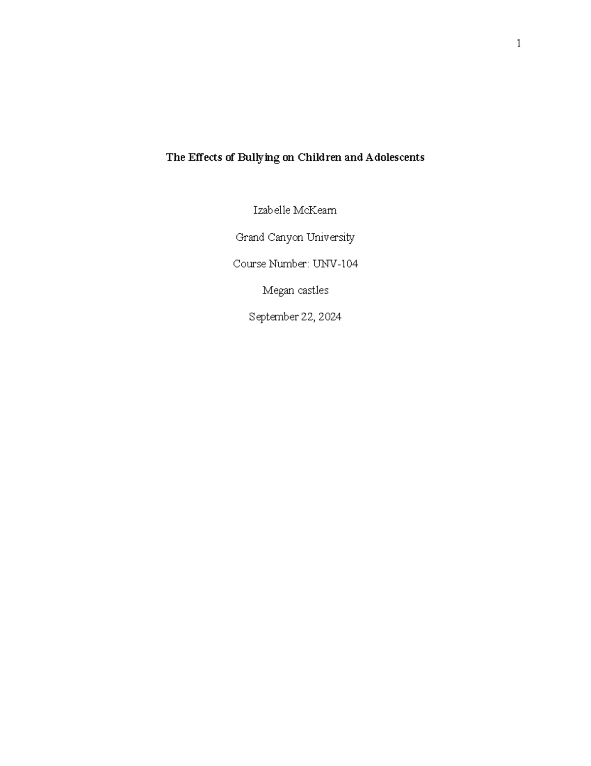 First Draft Expository essay - The Effects of Bullying on Children and ...