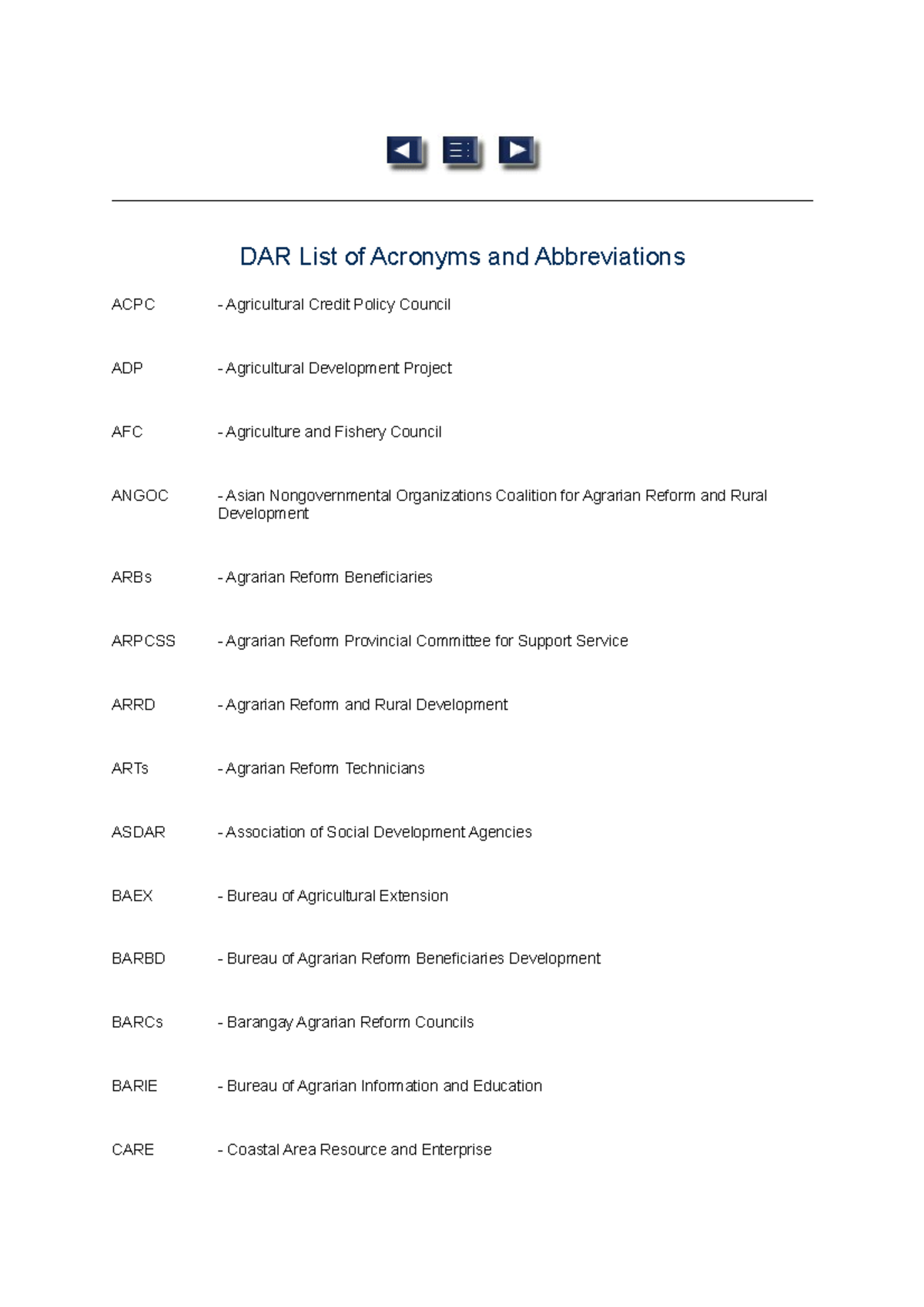 DAR Terminologies - DAR TERMS - DAR List of Acronyms and Abbreviations ...