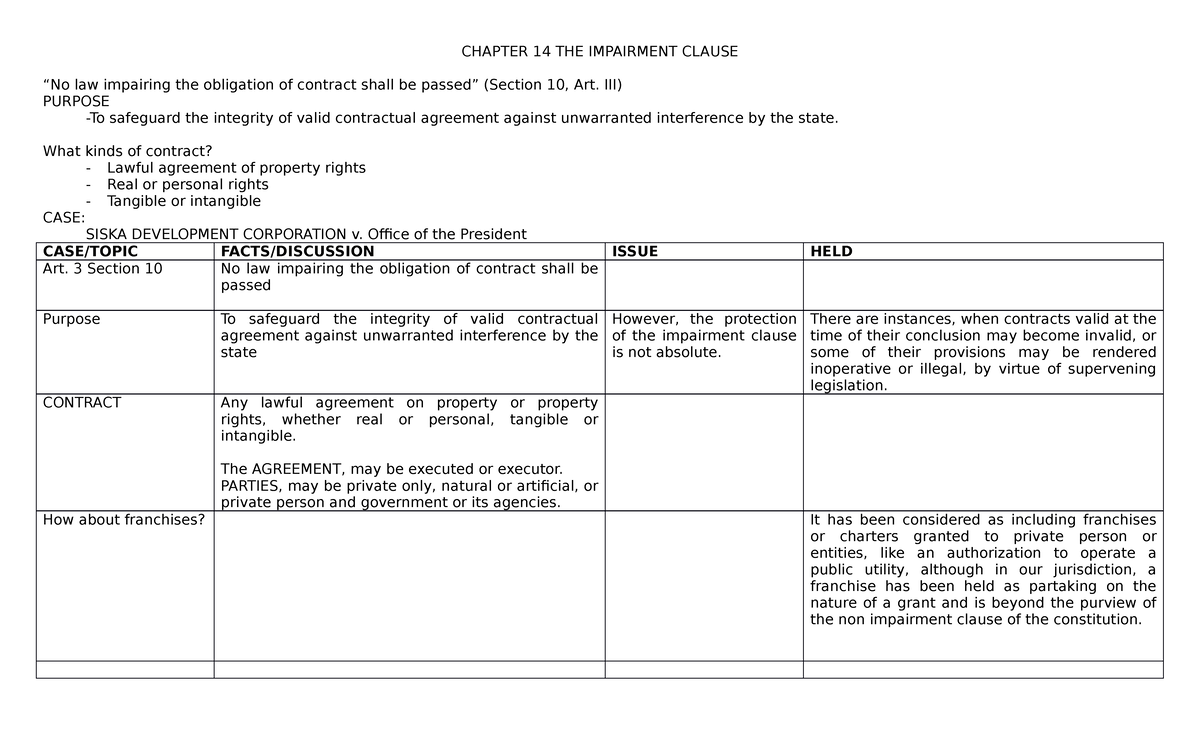 Chapter 14 - CHAPTER 14 THE IMPAIRMENT CLAUSE “No law impairing the ...