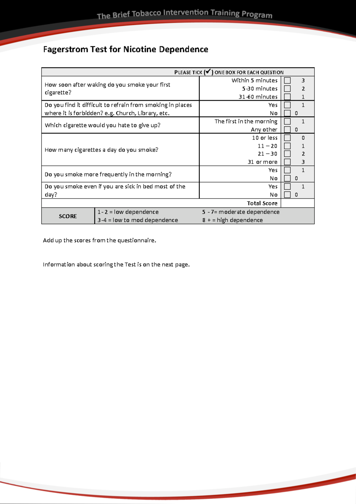 Fagerstrom test - cccc - !"#! "# ! # - Studocu