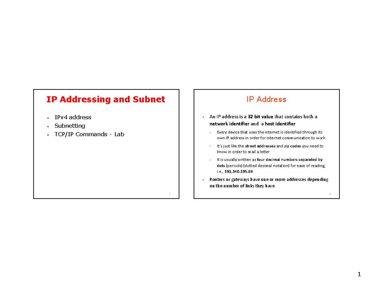 Chapter-3 IP Addressing and Subnetting - IP Addressing and Subnet ...