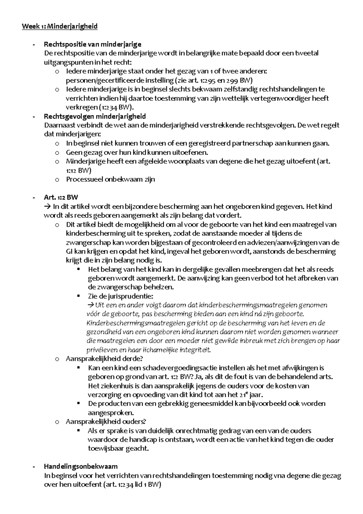 Schema Jeugdrecht - Week 1: Minderjarigheid - Rechtspositie van ...