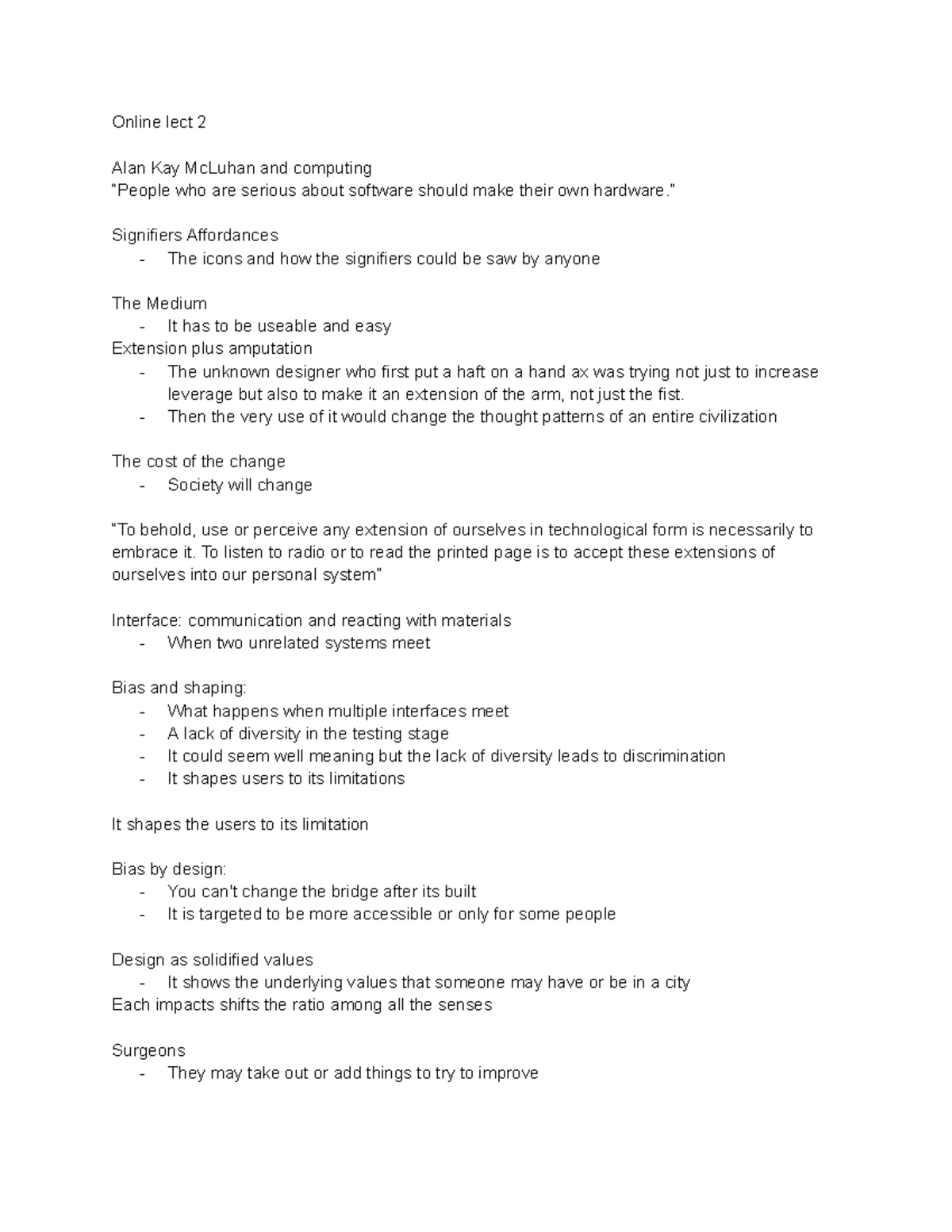 MIT Online lect 2 - Lecture notes about McLuhan theories and brief ...