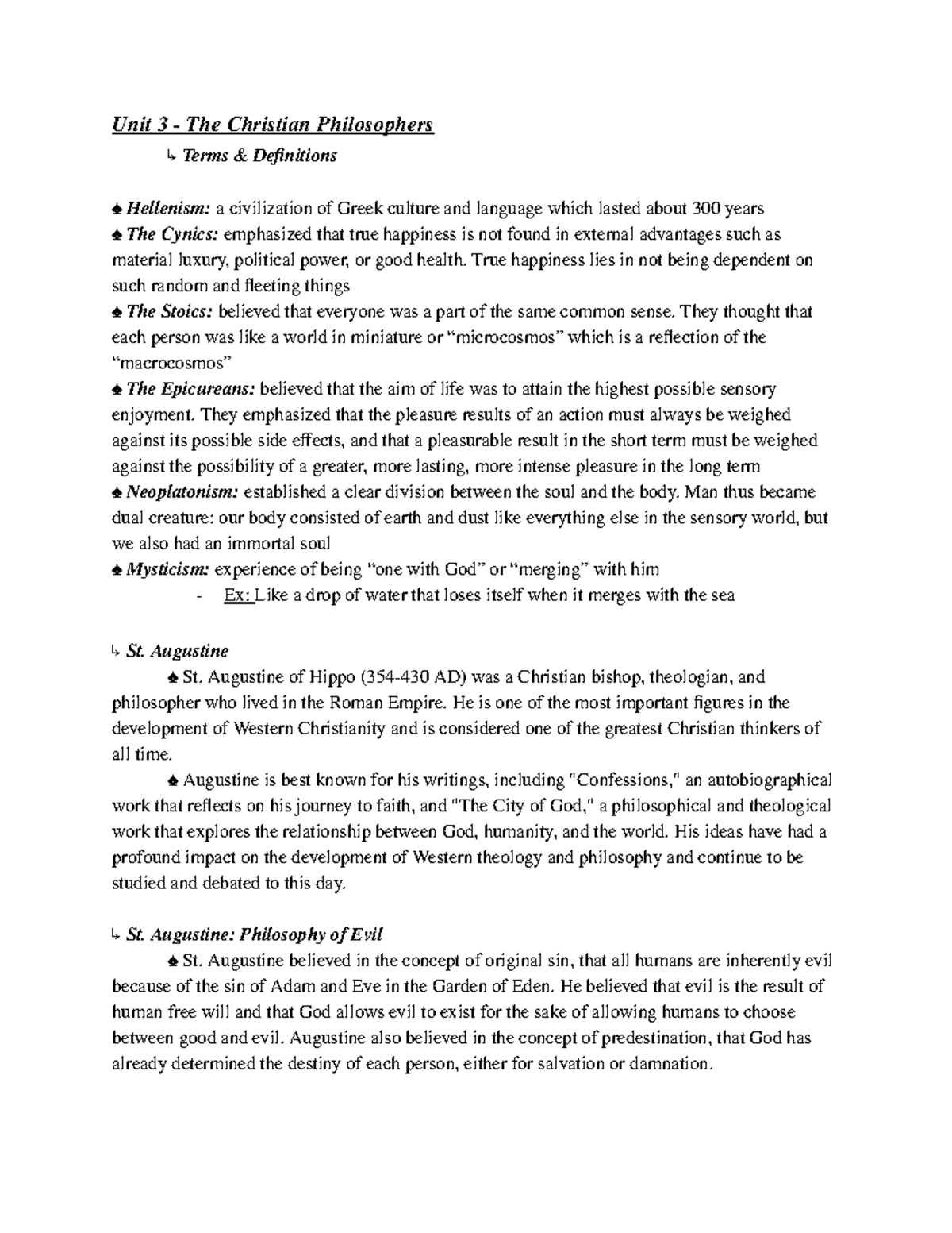 Unit 3 Part 1 The Christian Philosophers - Unit 3 - The Christian ...