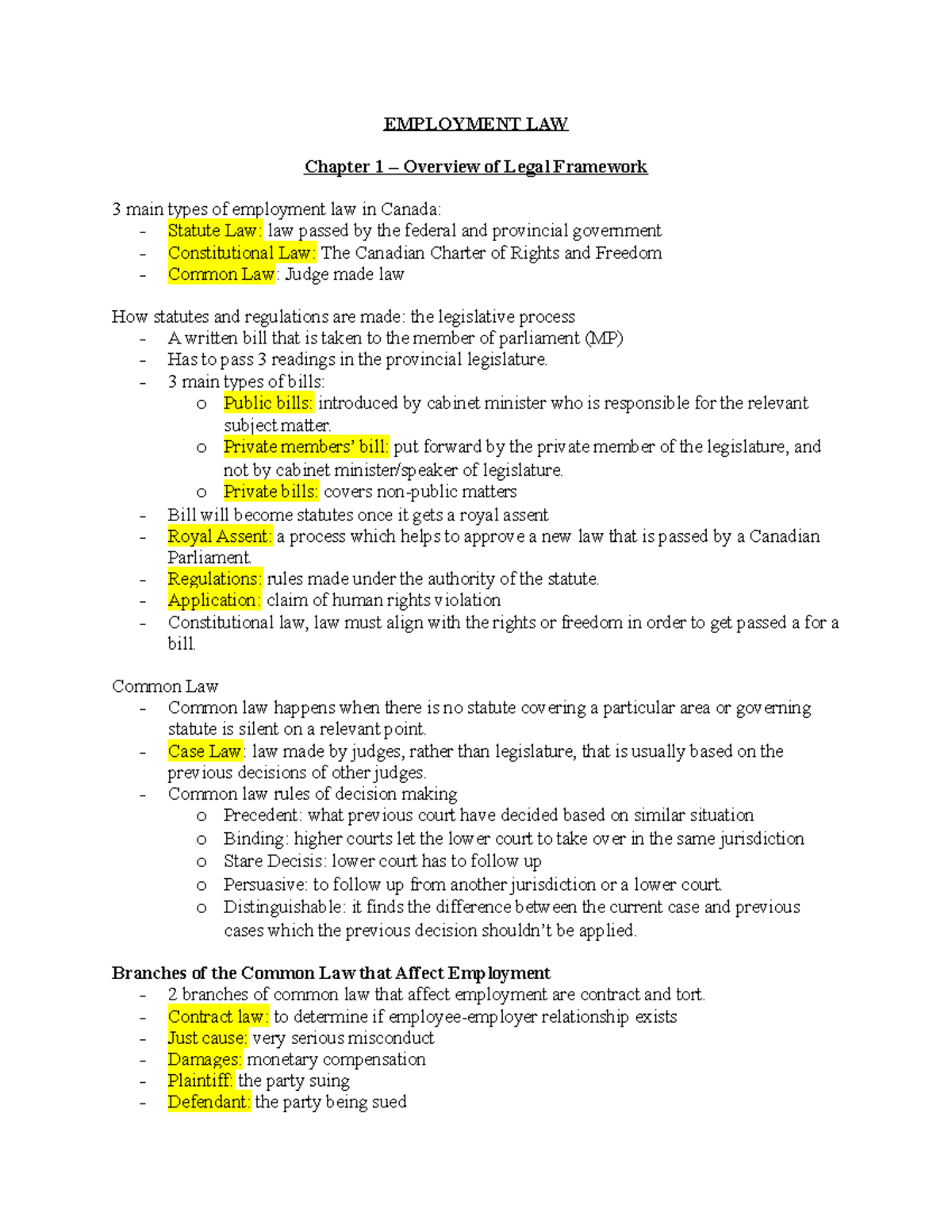 Employment Law - Chapter 1 - EMPLOYMENT LAW Chapter 1 – Overview of ...