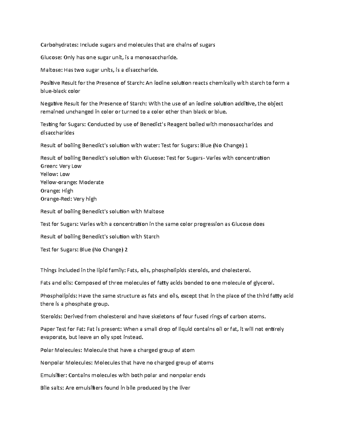 Bio Lab Exam Chapter 1 Part 2 - Carbohydrates: Include sugars and ...