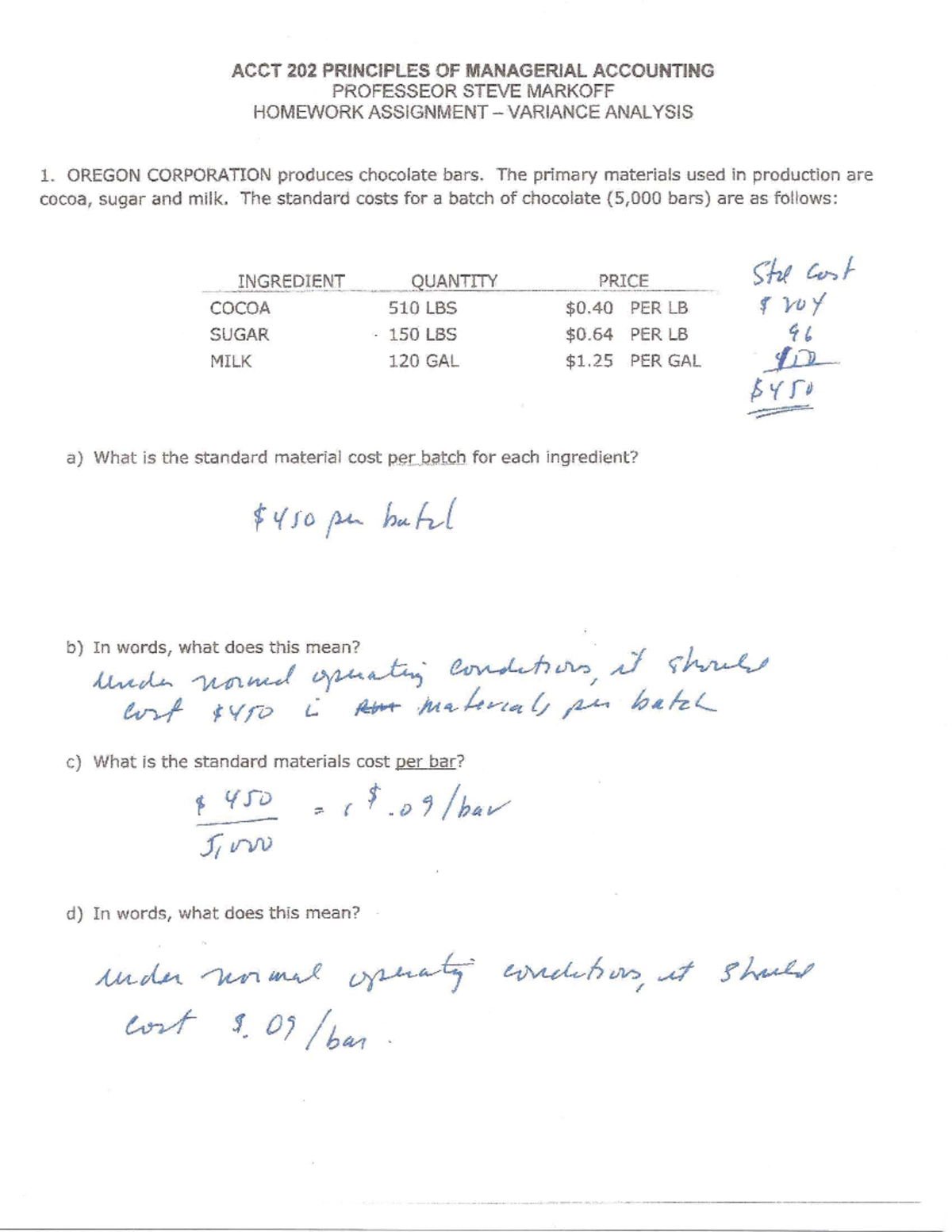 4-05 Standards AND Variances- Solution-18 - ACCT 202 - - Studocu