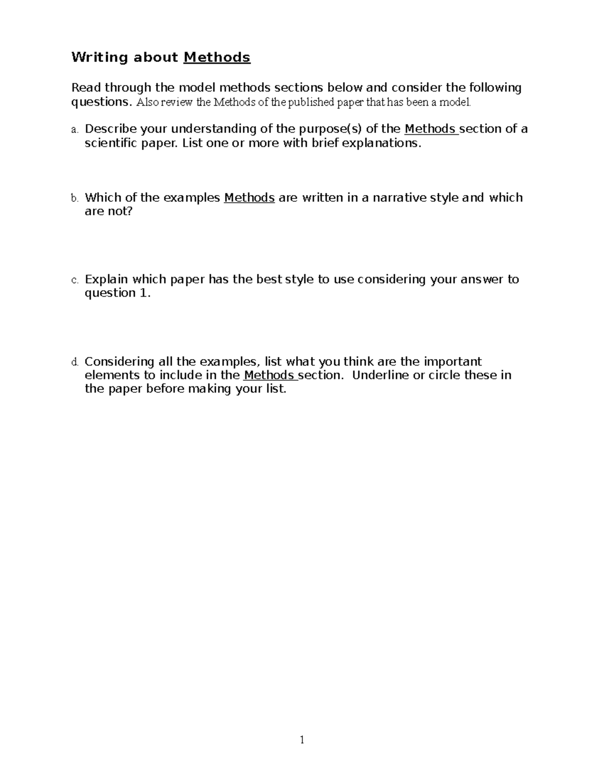 Writing about Methods - Lecture notes - Writing about Methods Read ...