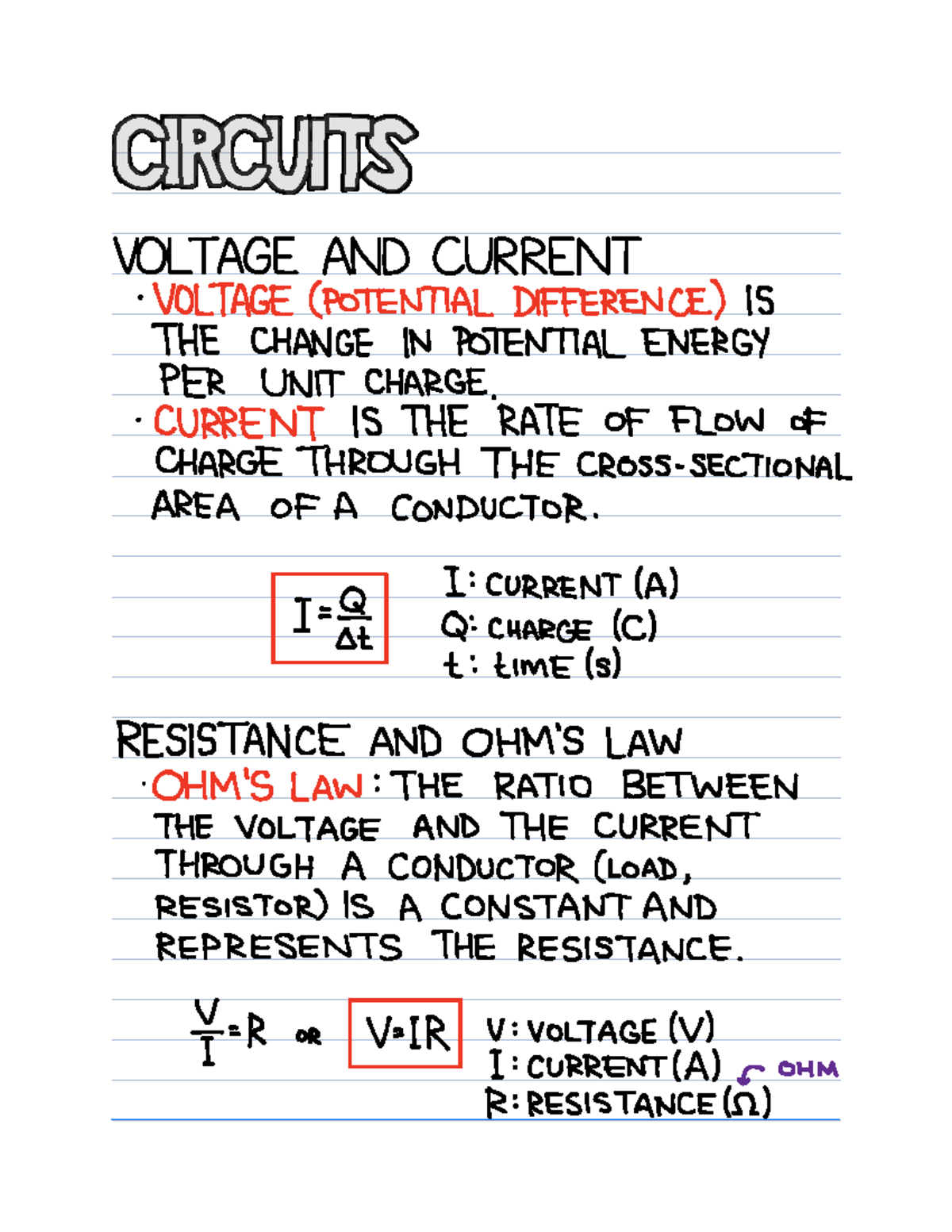 Circuits-Notes - Notes on Circuits unit - iI VOLTAGE AND CURRENT ...