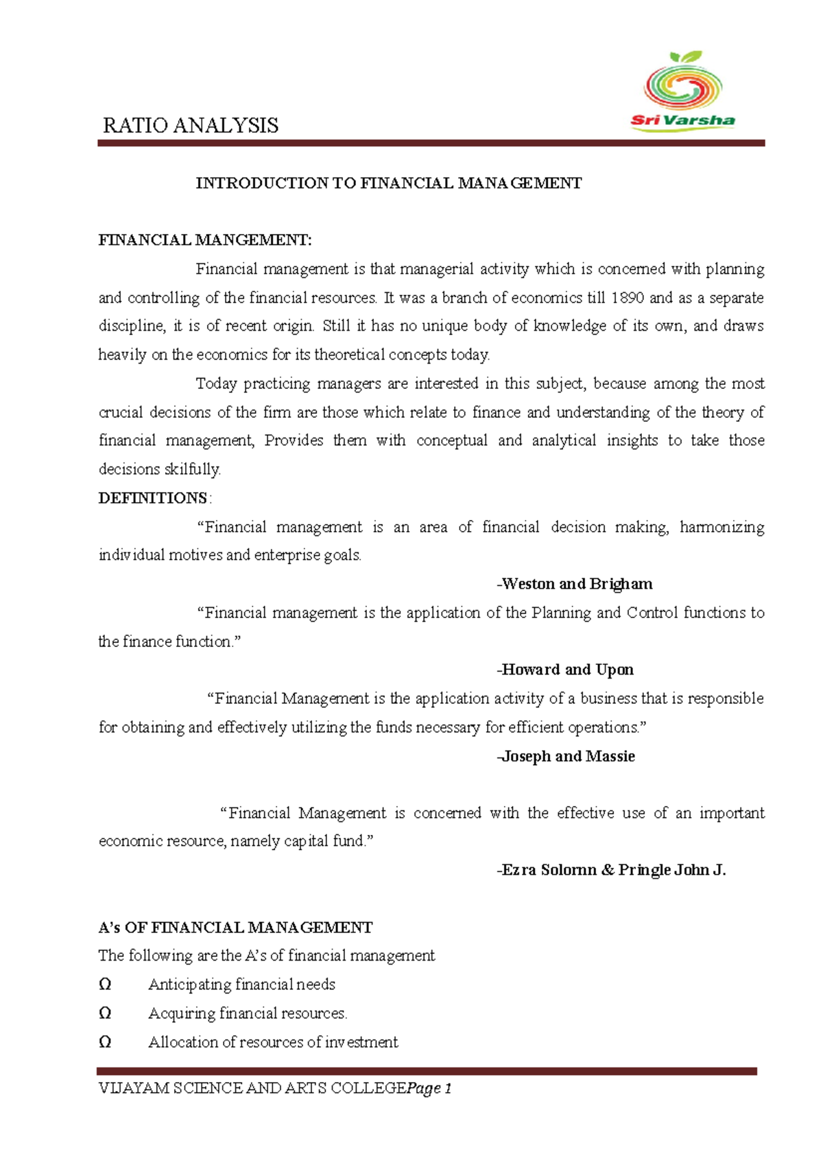 Project-2 - PROJECT REPORT - INTRODUCTION TO FINANCIAL MANAGEMENT ...